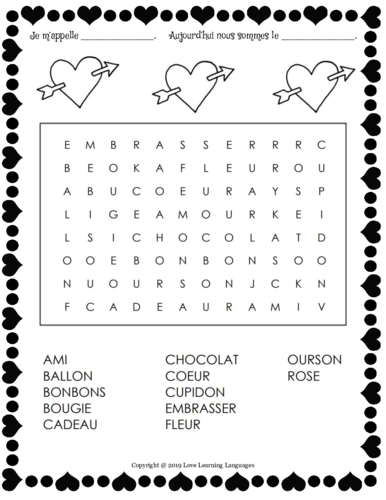 Primary French - Valentine's Day Word Search - Mots Cachés - La Saint ...