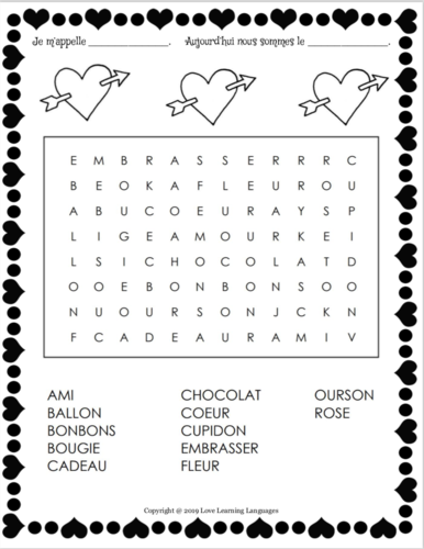 Primary French - Valentine's Day Word Search - Mots Cachés - La Saint ...