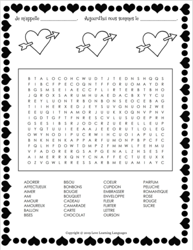 Primary French - Valentine's Day Word Search - Mots Cachés - La Saint ...