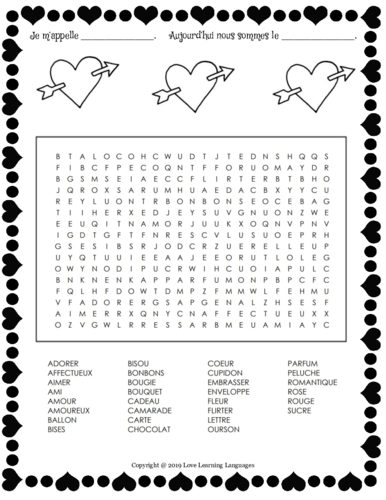 Primary French - Valentine's Day Word Search - Mots Cachés - La Saint ...