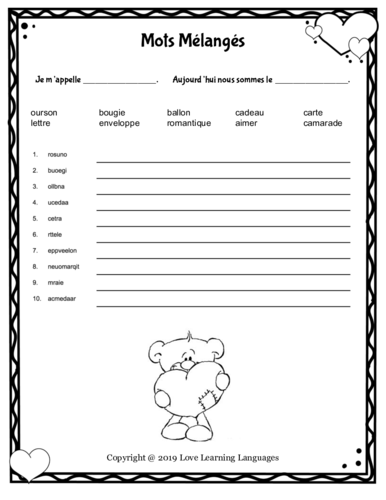 Primary French - Valentine's Day Scrambled Words - La Saint Valentin ...