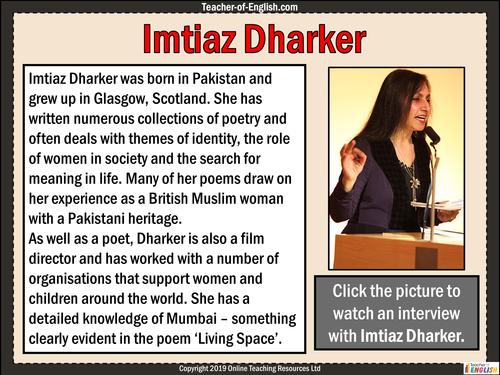 Living Space by Imtiaz Dharker | Teaching Resources