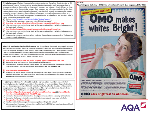 AQA OMO BRIGHT GCSE MEDIA STUDIES SOURCE-BASED REVISION | Teaching ...