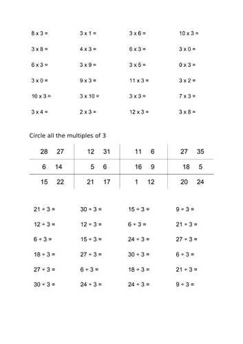 Multiplying by 3 fluency to mastery | Teaching Resources