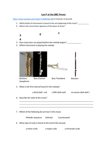 Leo P at the BBC Proms listening worksheet | Teaching Resources
