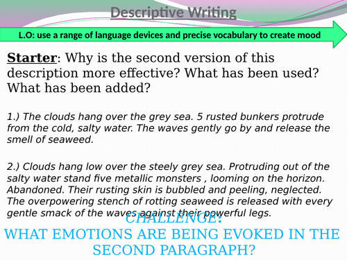 Descriptive Writing - Evoking Specific Emotions | Teaching Resources