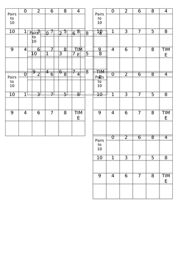 Number bonds/pairs to 10 and 20 grids for children to complete ...