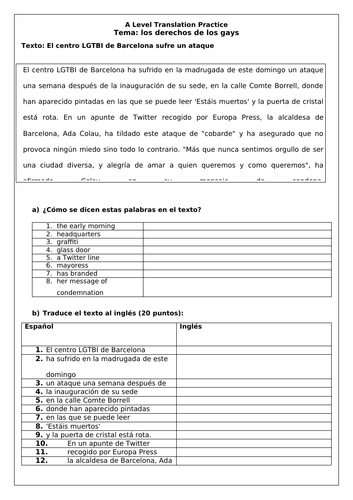Spanish A Level los derechos de los gays: translations on gay rights ...