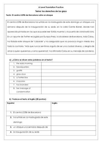 Spanish A Level los derechos de los gays: translations on gay rights ...