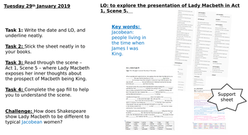 Low ability year 9 Lady Macbeth Act 1, Scene 5 analysis 9-1 AQA ...