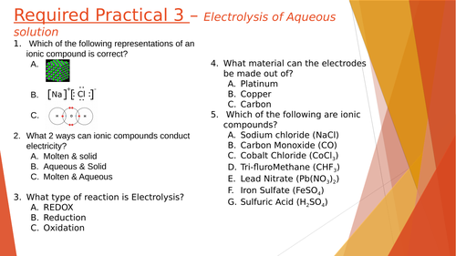 AQA GCSE Chemistry Required Practical - Electrolysis | Teaching Resources