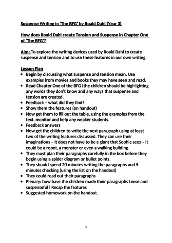 Year 3 Suspense Writing Lesson using Roald Dahl's 'The BFG' | Teaching ...