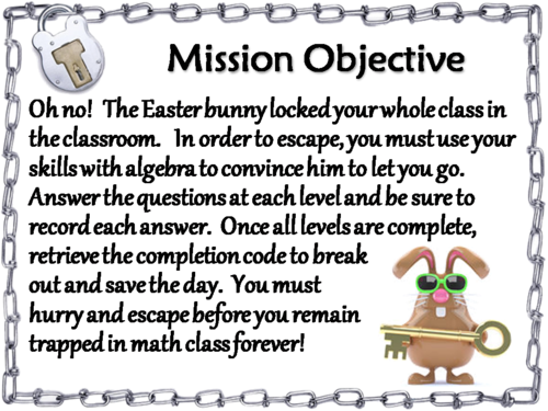 Solving One and Two Step Equations Game: Escape Room Easter Math ...