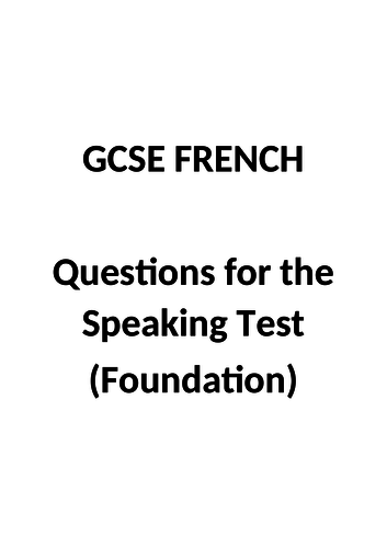 GCSE French - Speaking questions (Higher AND Foundation) | Teaching ...