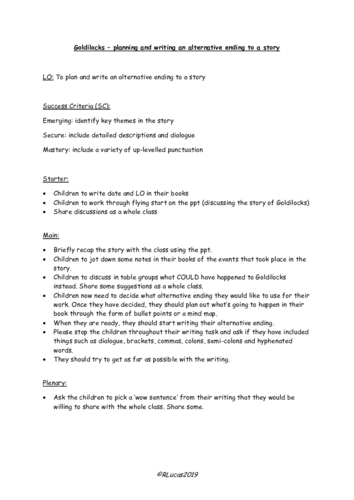 Goldilocks – planning and writing an alternative ending to a story ...