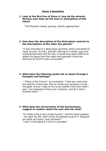 A Christmas Carol Stave 4 Questions with suggested answers | Teaching ...