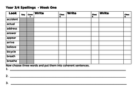 Year 3/4 Spelling List - Homework | Teaching Resources