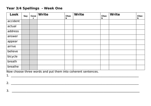 Year 3/4 Spelling List - Homework | Teaching Resources