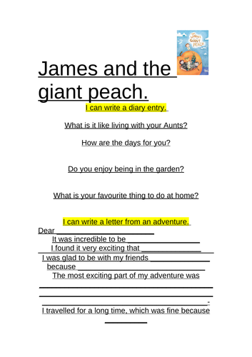 James and the giant peach worksheet | Teaching Resources