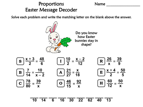 Solving Proportions Easter Math Activity: Message Decoder | Teaching ...