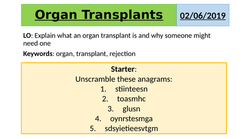 Transplants Year 7 | Teaching Resources