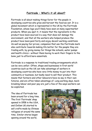Fairtrade Reading Comprehension | Teaching Resources