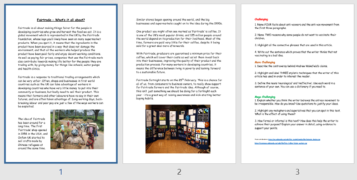 Fairtrade Reading Comprehension | Teaching Resources