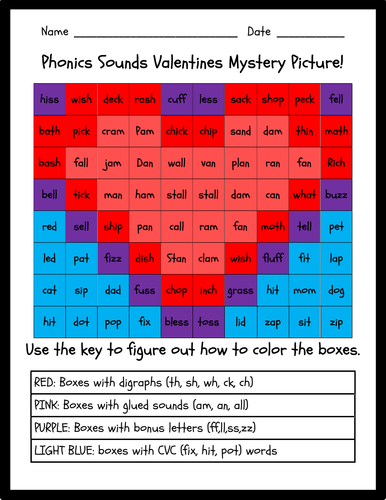 Phonics Sounds Valentines Mystery Picture | Teaching Resources