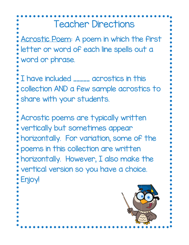 Yearlong Acrostic Poem Starters | Teaching Resources
