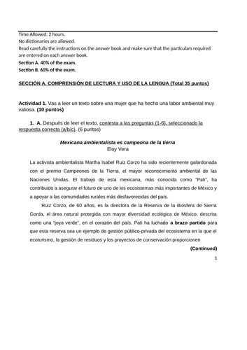 Spanish A level Mock Exam Paper | Teaching Resources