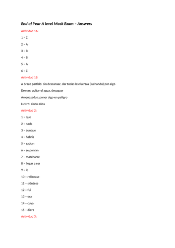 Spanish A level Mock Exam Paper | Teaching Resources