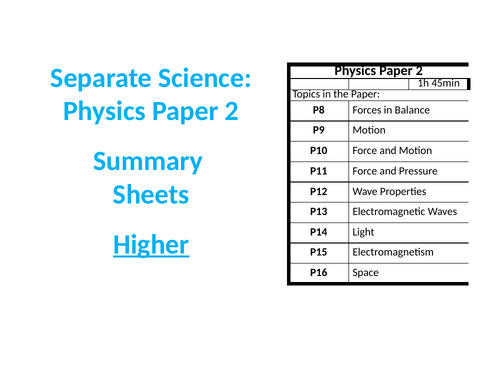 AQA GCSE Physics Summary Sheets and Revision Mats Paper 1 and 2 ...
