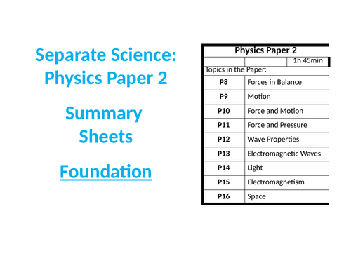 AQA GCSE Physics Summary Sheets and Revision Mats Paper 1 and 2 ...