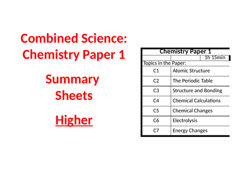 AQA GCSE Chemistry Summary Sheets and Revision Mats Paper 1 and 2 ...