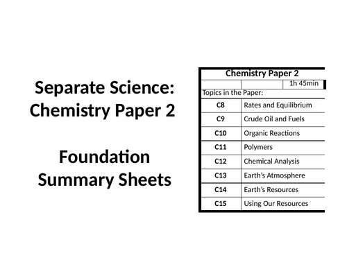AQA GCSE Chemistry Summary Sheets and Revision Mats Paper 1 and 2 ...