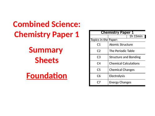 AQA GCSE Chemistry Summary Sheets and Revision Mats Paper 1 and 2 ...