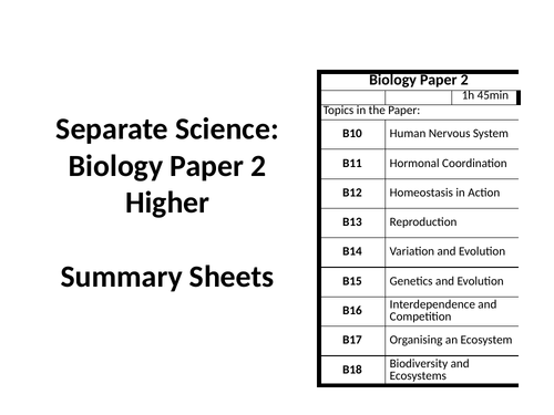 AQA GCSE Biology Summary Sheets and Revision Mats Paper 1 and 2 ...