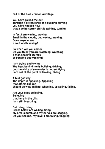 Out of the blue - Simon Armitage | Teaching Resources
