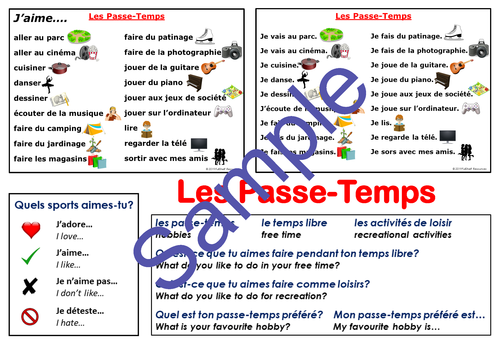 French Hobbies Worksheets (Les Passe-Temps) | Teaching Resources