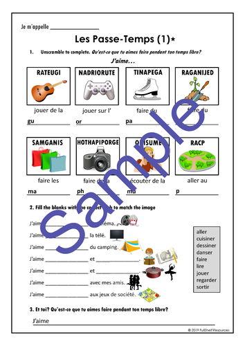 French Hobbies Worksheets (Les Passe-Temps) | Teaching Resources