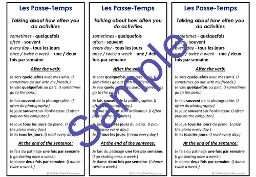 French Hobbies Worksheets (Les Passe-Temps) | Teaching Resources