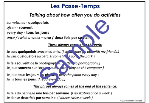 French Hobbies Worksheets (Les Passe-Temps) | Teaching Resources