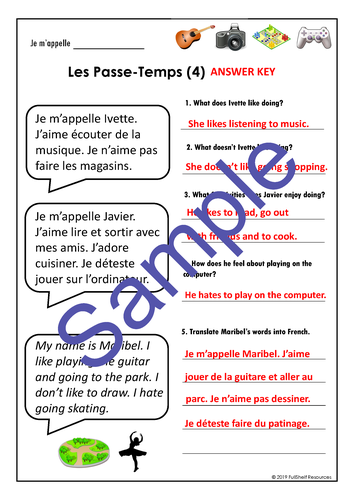 French Hobbies Worksheets (Les Passe-Temps) | Teaching Resources