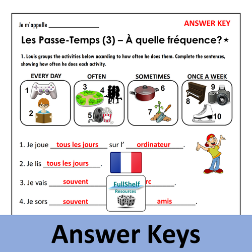 French Hobbies Worksheets (Les Passe-Temps) | Teaching Resources