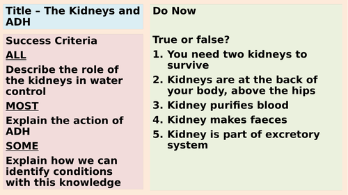AQA GCSE Kidneys - function and the role of ADH | Teaching Resources