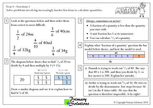 Mastery Maths - Year 4 Reasoning - Fractions 1 | Teaching Resources Mastery Maths - Year 4 Reasoning - Fractions 1 | Teaching Resources