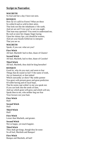 Macbeth - Script to Narrative | Teaching Resources