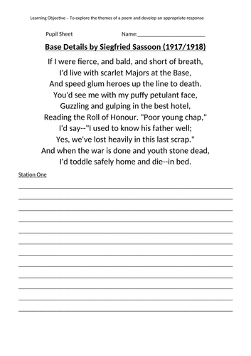 Base Details - Siegfried Sassoon | Teaching Resources