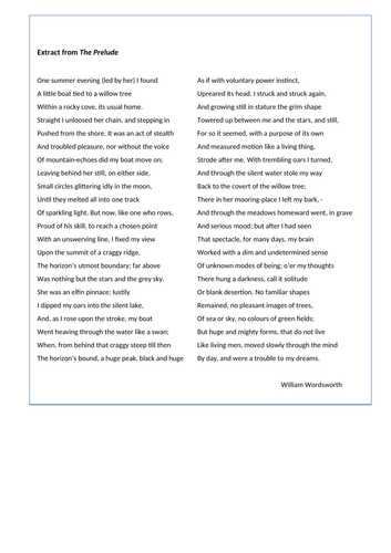Extract from The Prelude (Wordsworth): Conflict Poetry FULL LESSONS and ...