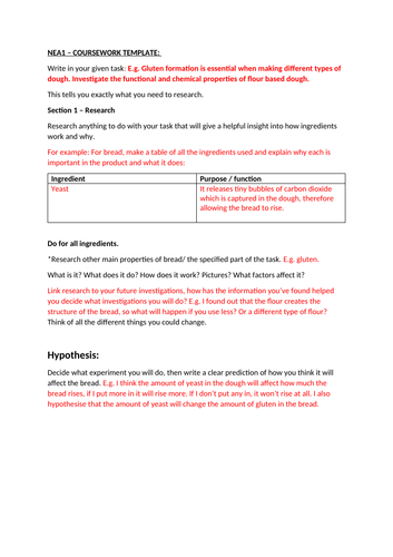 Food technology, AQA. GCSE, NEA1 template | Teaching Resources